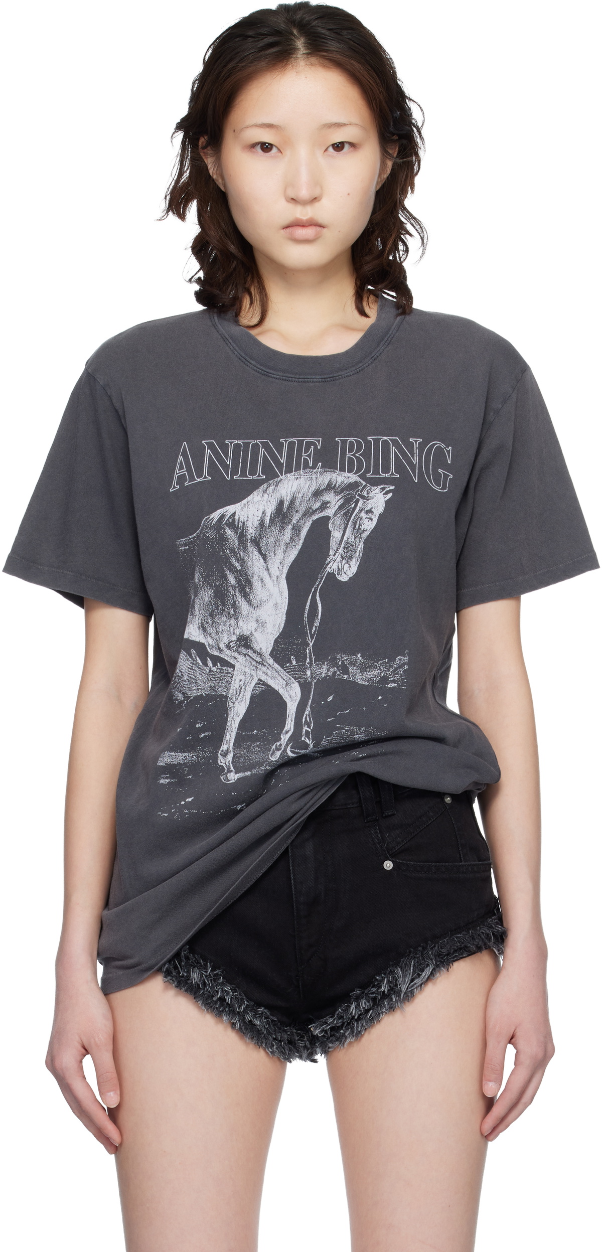 ANINE BING Black Lili Horse T-shirt ANINE BING