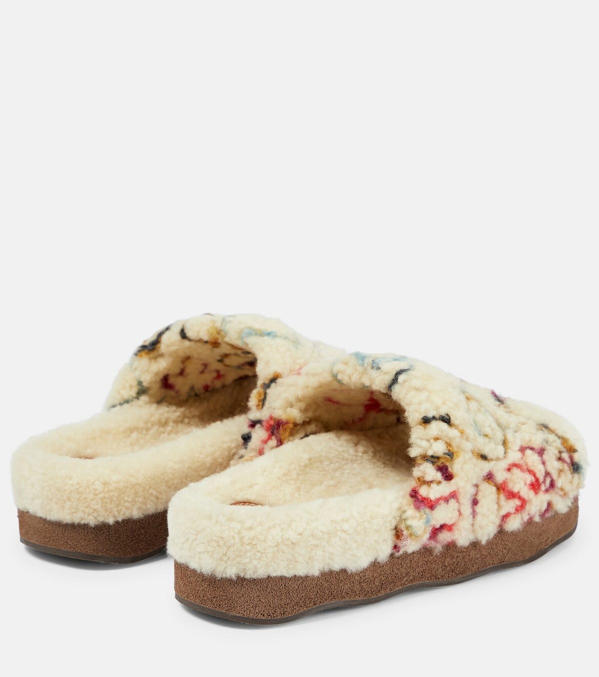 Chloe - Wavy shearling and leather slides Chloe