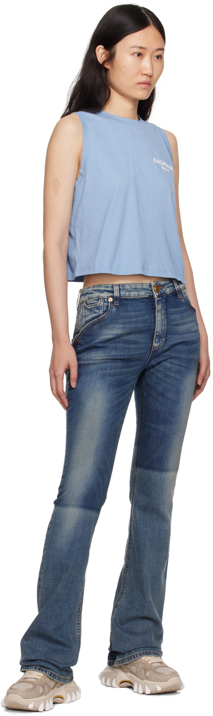 Balmain Blue Flocked Tank Top Balmain