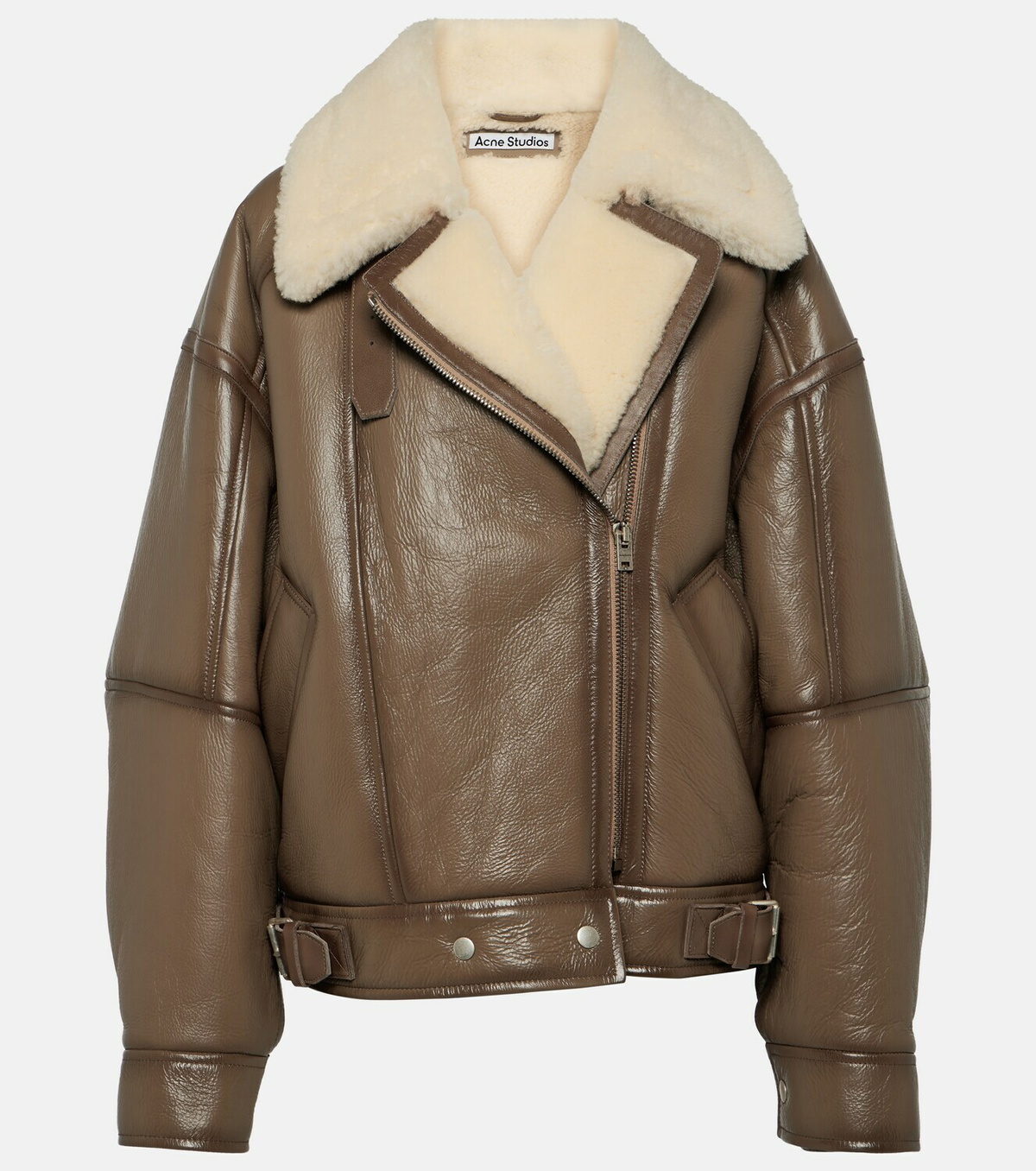 Acne Studios Lakota shearling-trimmed leather biker jacket Acne Studios