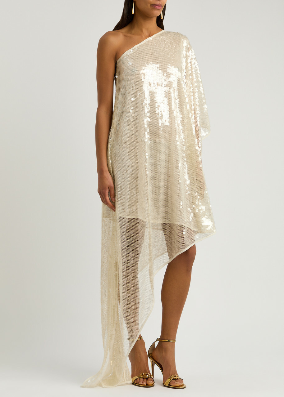 Stella Mccartney Asymmetric One-shoulder Sequin-embellished Dress Cream Stella McCartney
