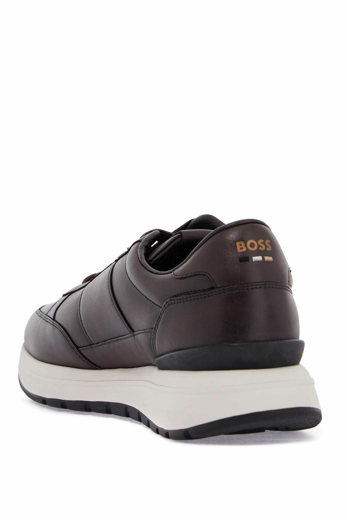 BOSS men's dark brown leather sneakers with rubber sole jace_runn_bu ...