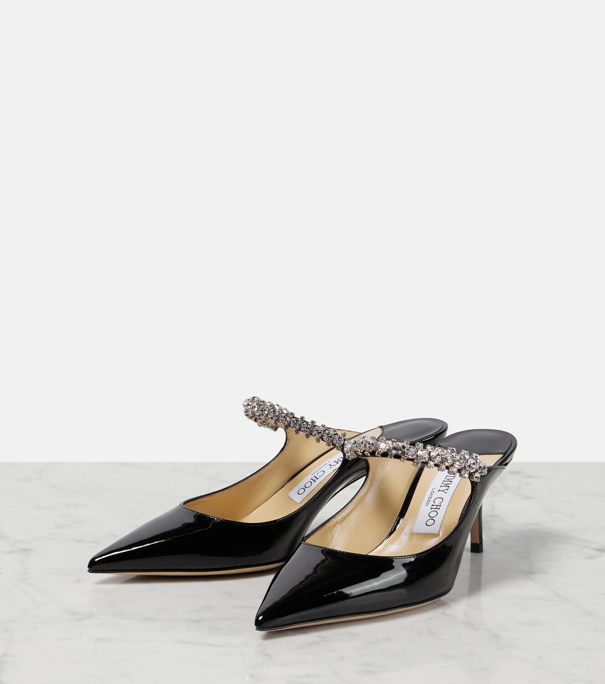 Jimmy Choo Bing 65 embellished patent leather mules Jimmy Choo