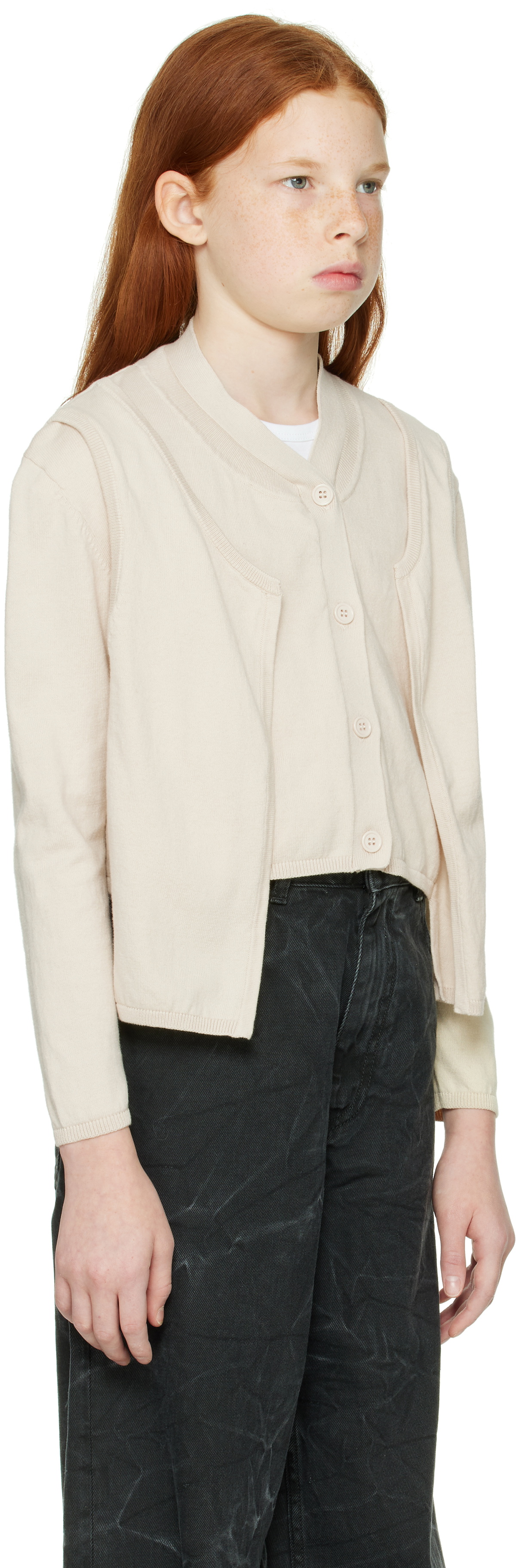 MM6 Maison Margiela Kids Beige Layered Cardigan MM6 Maison Margiela
