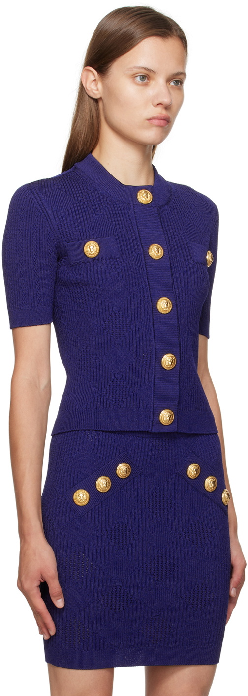 Balmain Blue Vichy Knit Cardigan Balmain