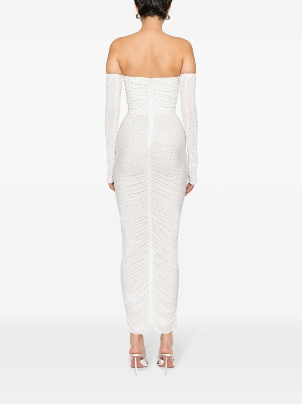 Alex Perry White Crystal-Embellished Ruched Maxi Dress Alex Perry