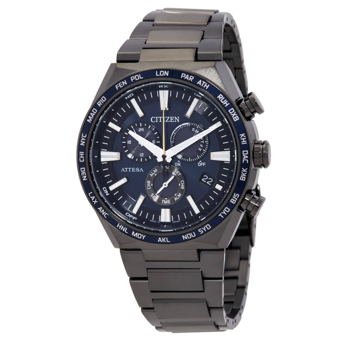 Citizen Attesa Perpetual Alarm World Time Chronograph Blue Dial Mens ...