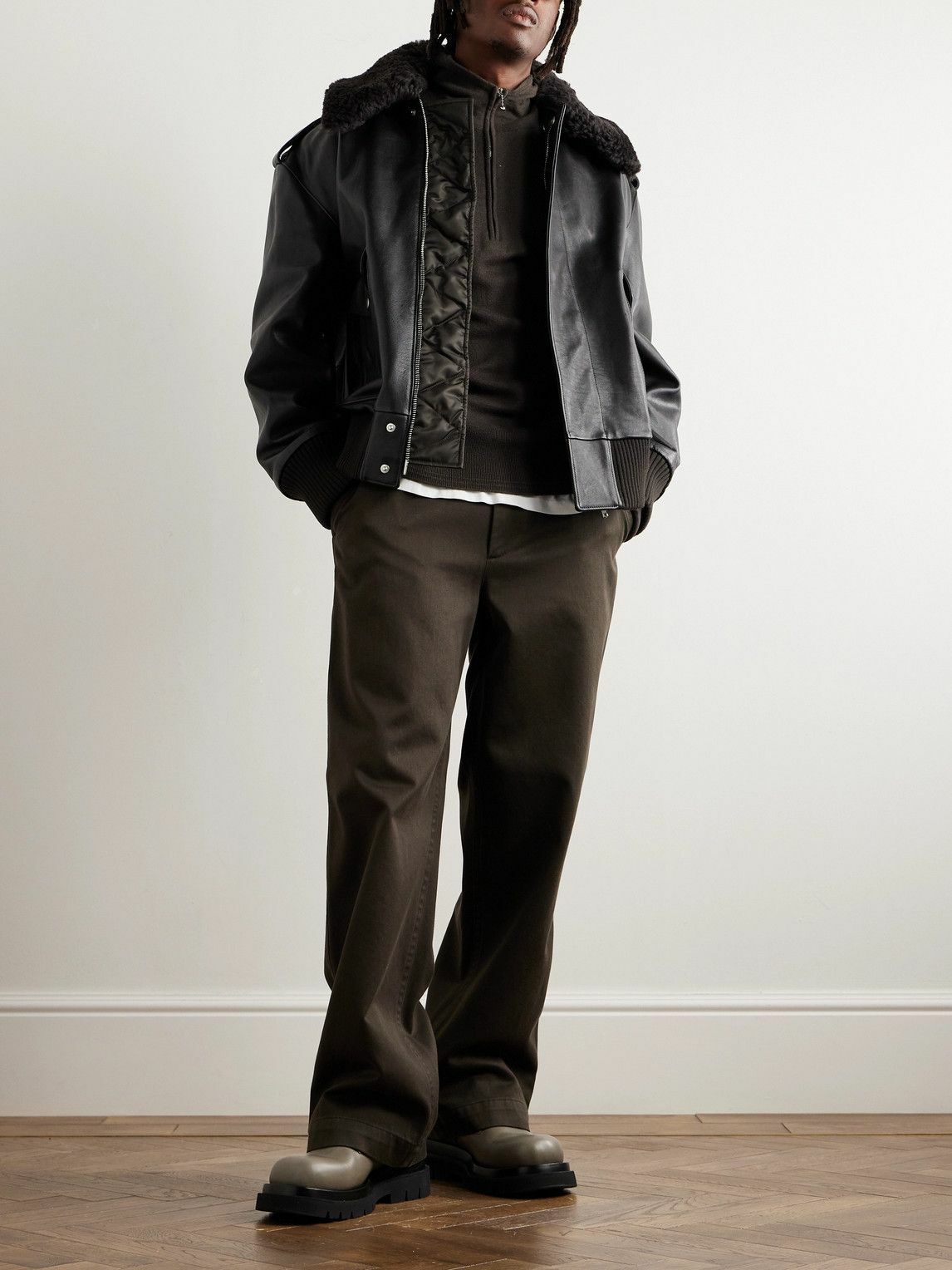 Burberry - Shearling-Trimmed Full-Grain Leather Bomber Jacket - Brown ...