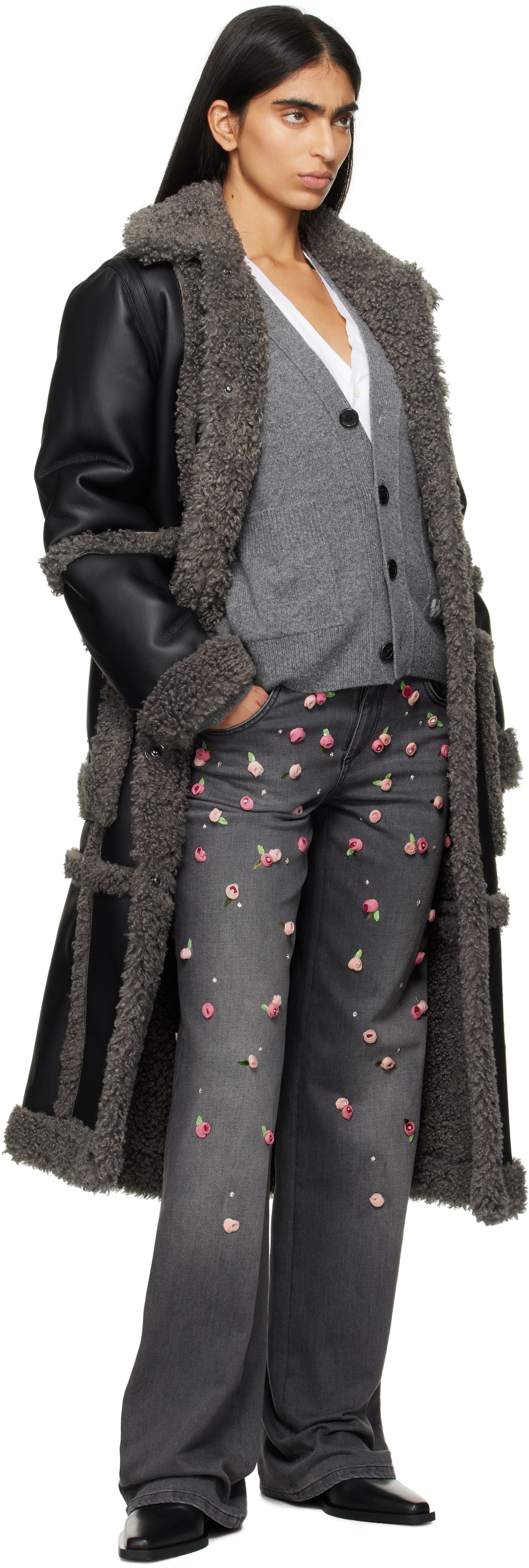 Stand Studio Black & Gray Patrice Faux-Shearling Coat Stand Studio