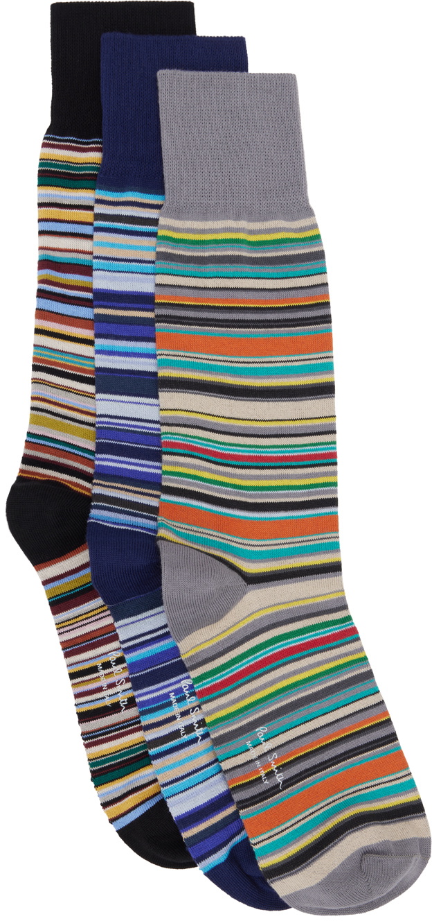Paul Smith Three-Pack Multicolor Signature Stripe Socks Paul Smith