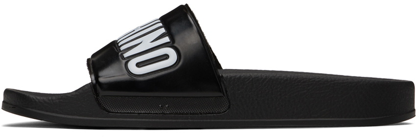 Moschino Black Rubber Pool Slides Moschino