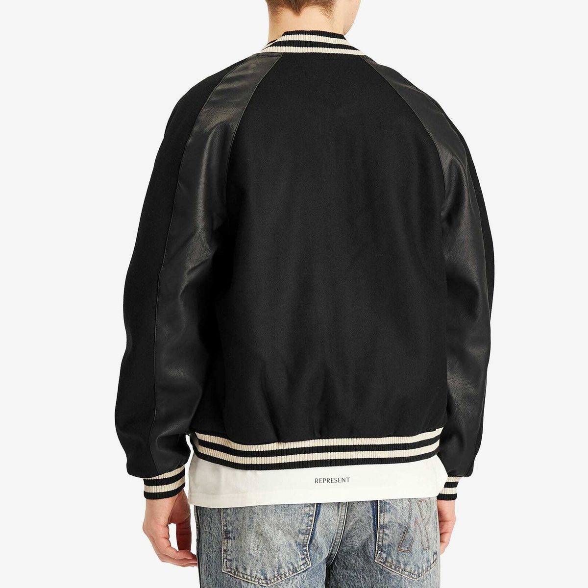 Represent Men's Raglan Varsity Jacket in Black Represent