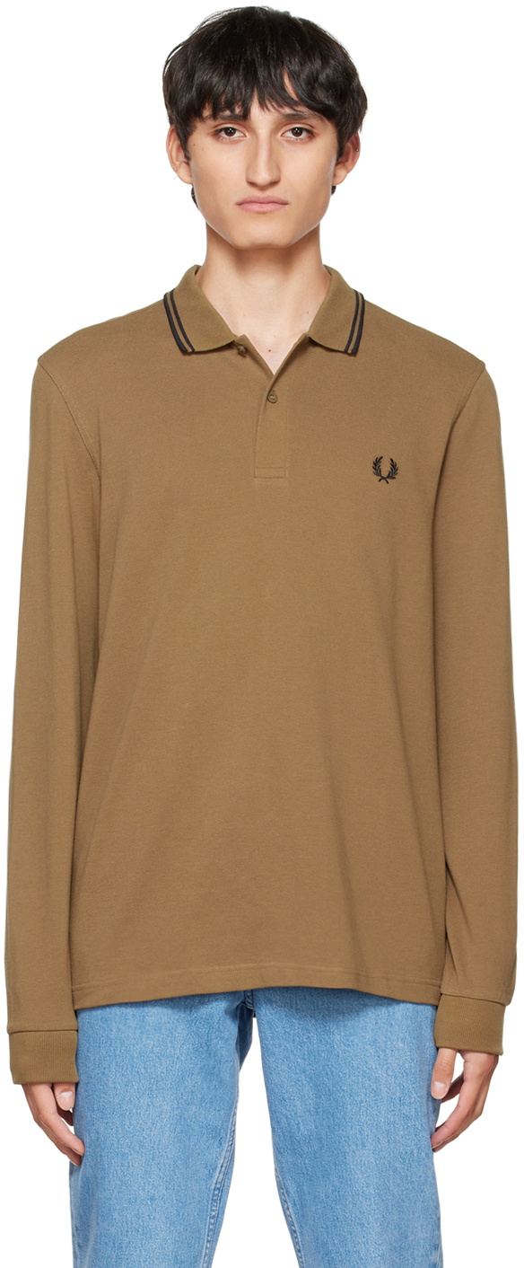 Fred Perry Brown Twin Tipped Long Sleeve Polo Fred Perry