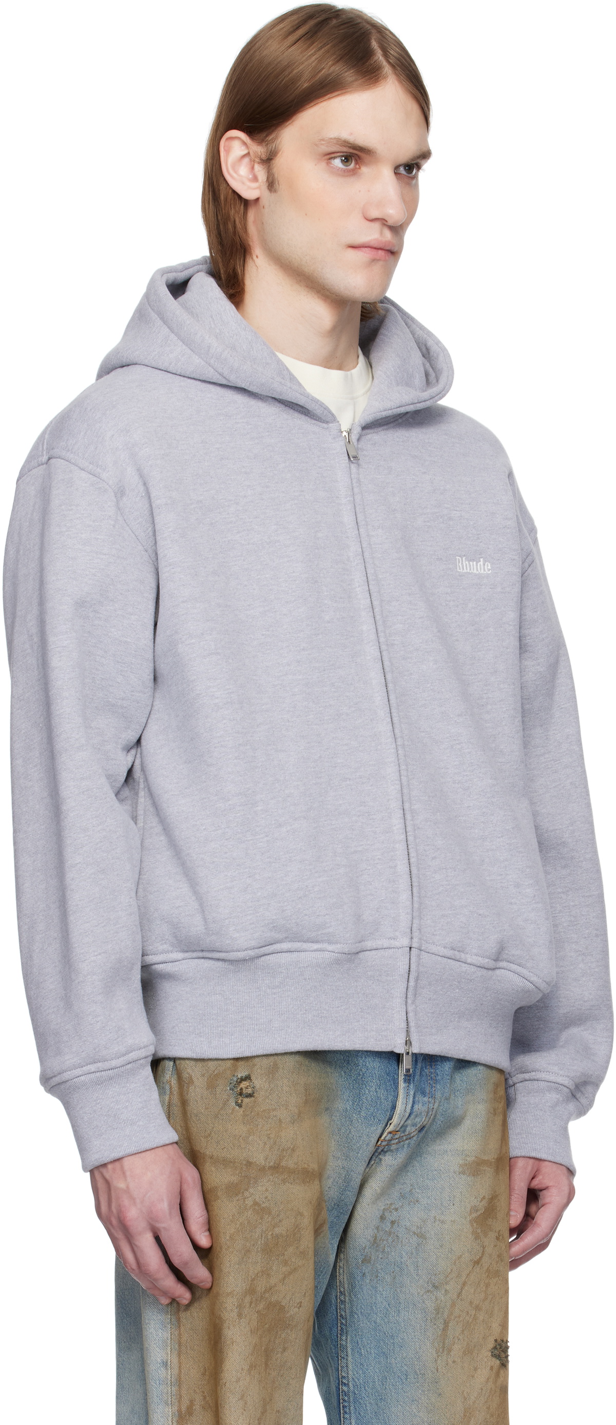 Rhude Gray Classique Full-Zip Hoodie Rhude