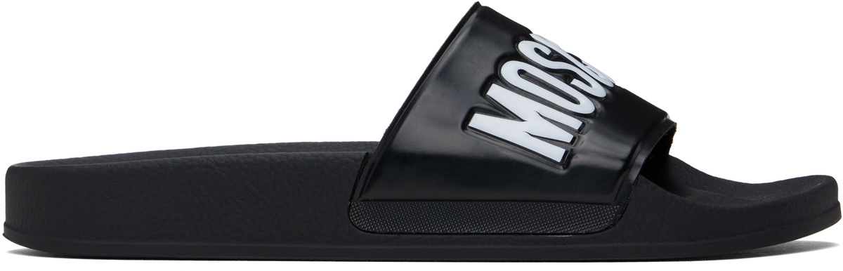 Moschino Black Rubber Pool Slides Moschino