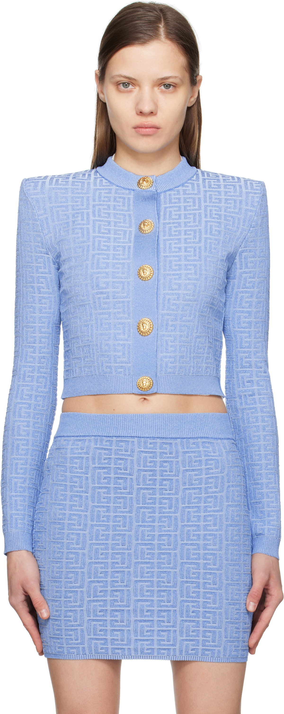 Balmain Blue PB Labyrinth Knit Cardigan Balmain