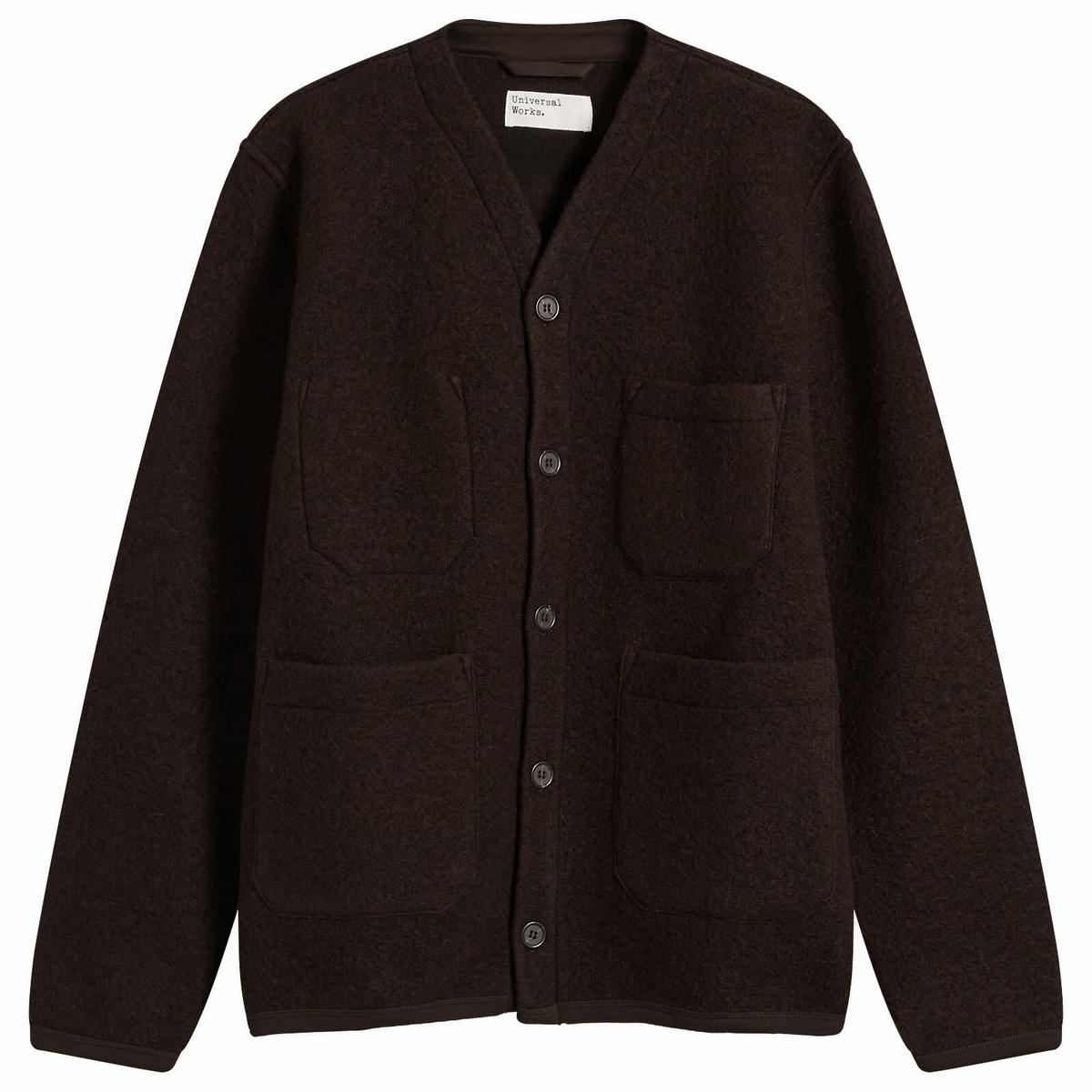 Universal Works Men's Wool Fleece Cardigan in Brown Universal Works