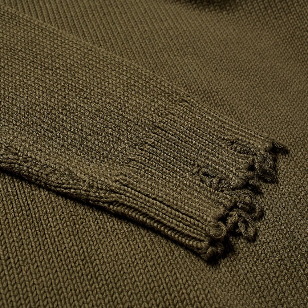 Saint Laurent Men's Distressed Crew Knit in Khaki Saint Laurent