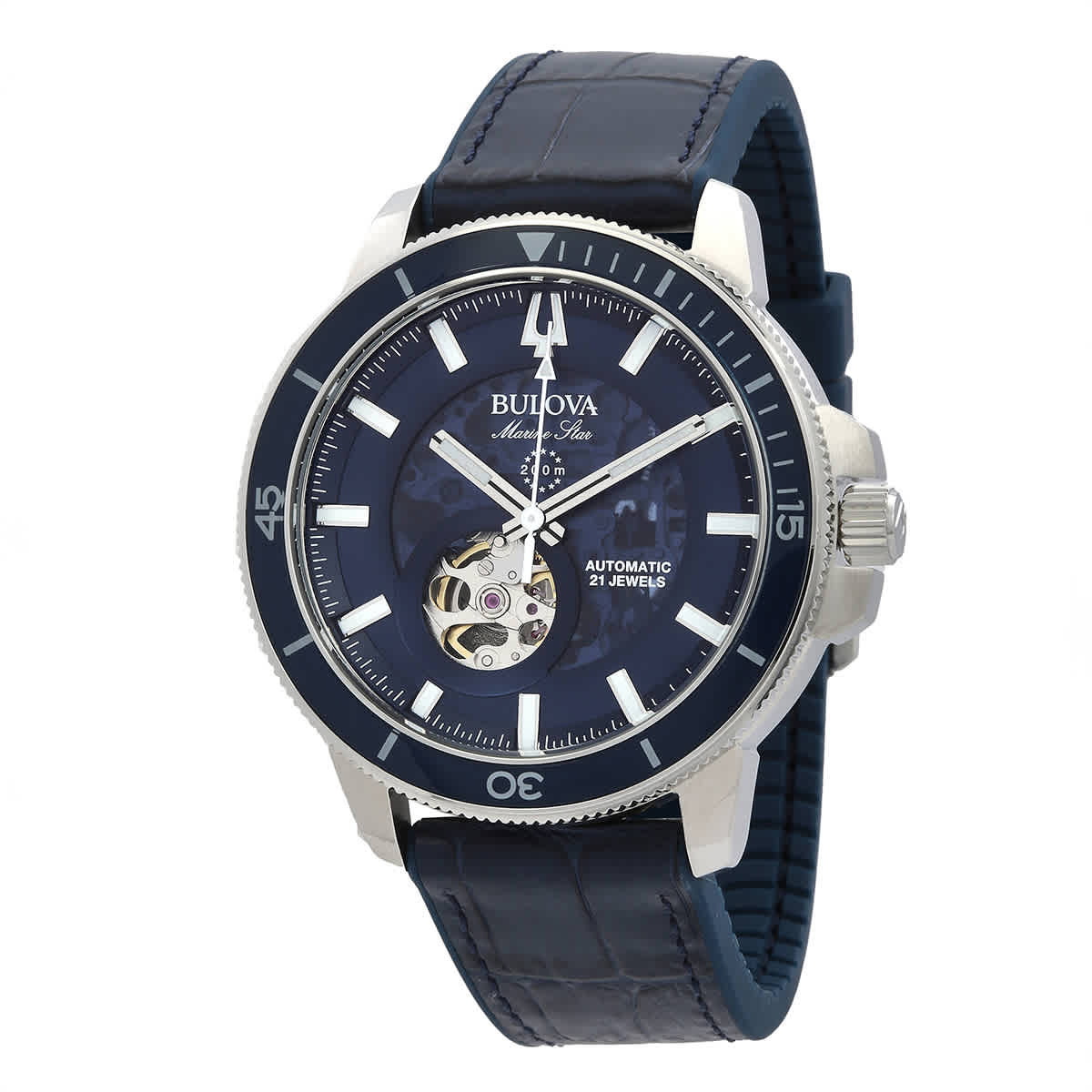 Bulova Marine Star Automatic Blue Dial Mens Watch 96A291 Bulova