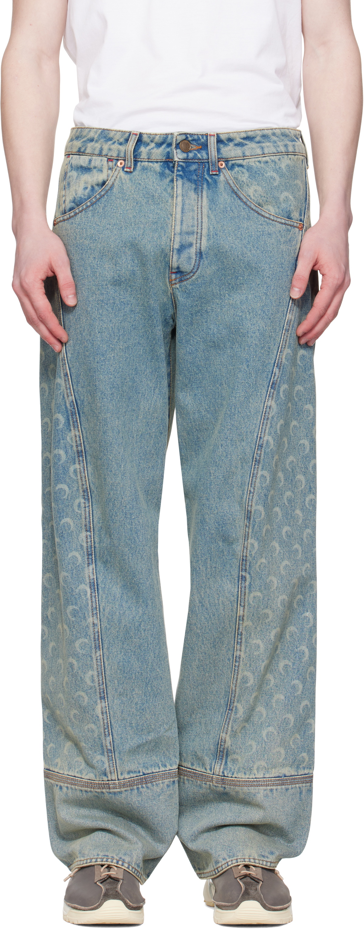 Marine Serre Blue Moon Laser Curved Jeans Marine Serre