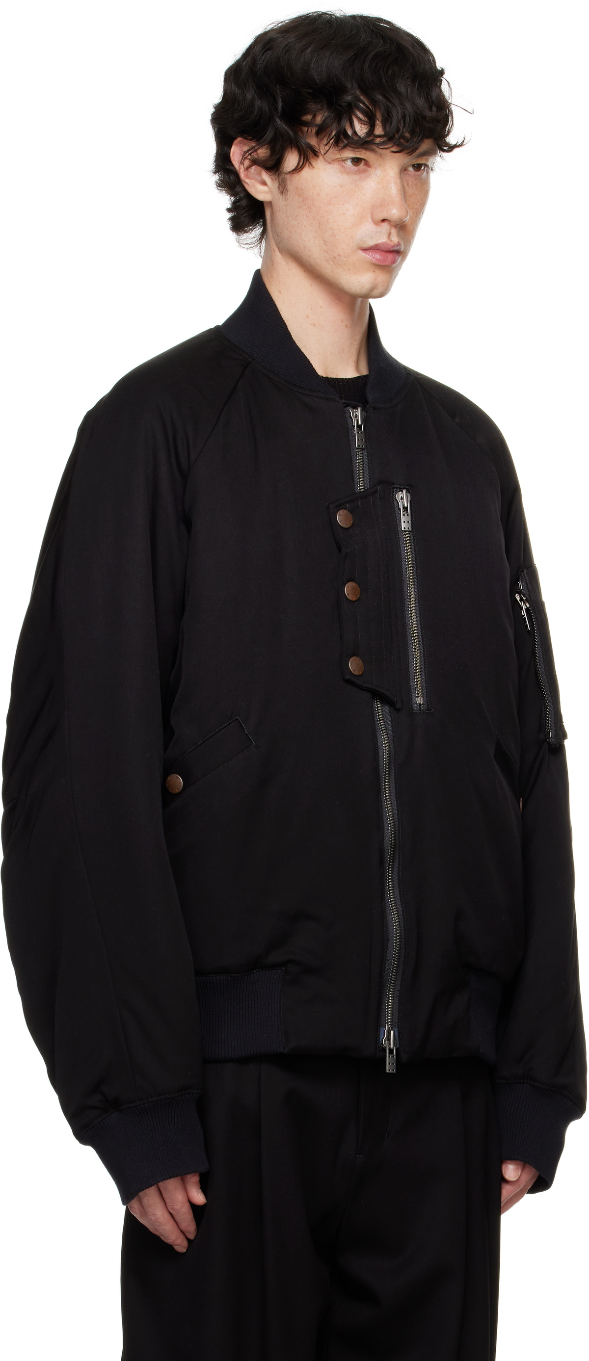 DEVOA Black Wool Bomber Jacket DEVOA