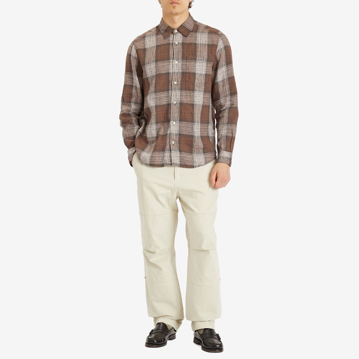 Wax London Men's Jaunt Linen Check Shirt in Brown Wax London