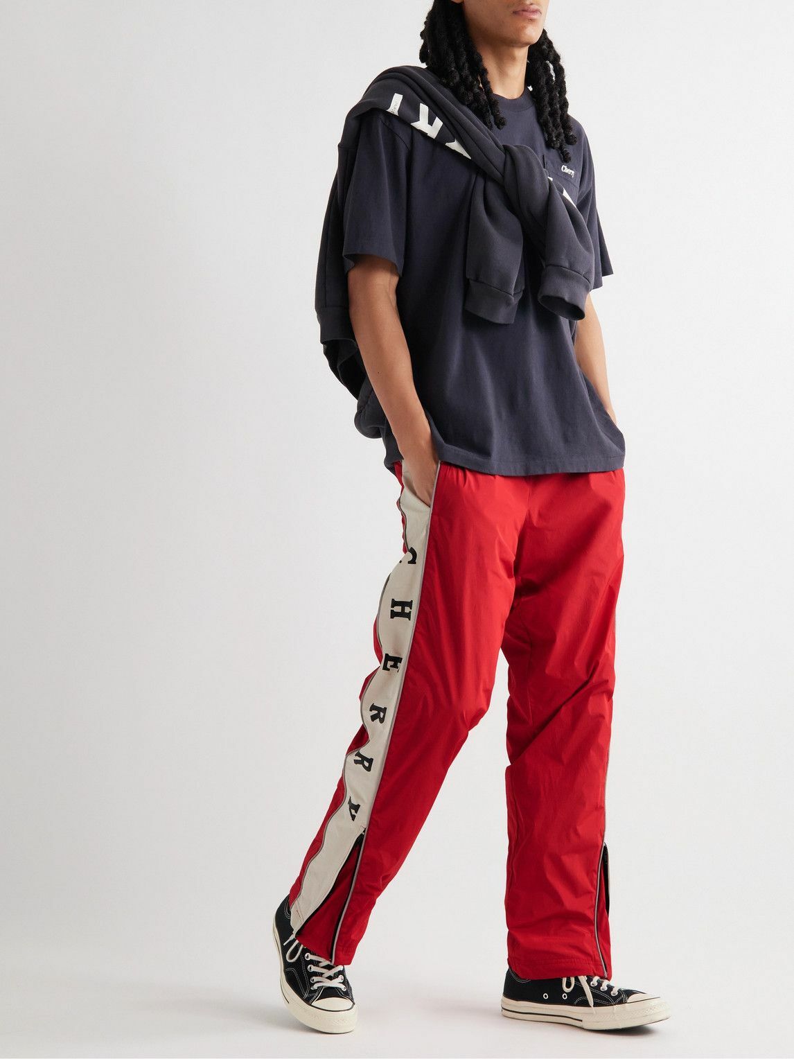 CHERRY LA - Straight-Leg Logo-Print Recycled-Shell Track Pants - Red ...