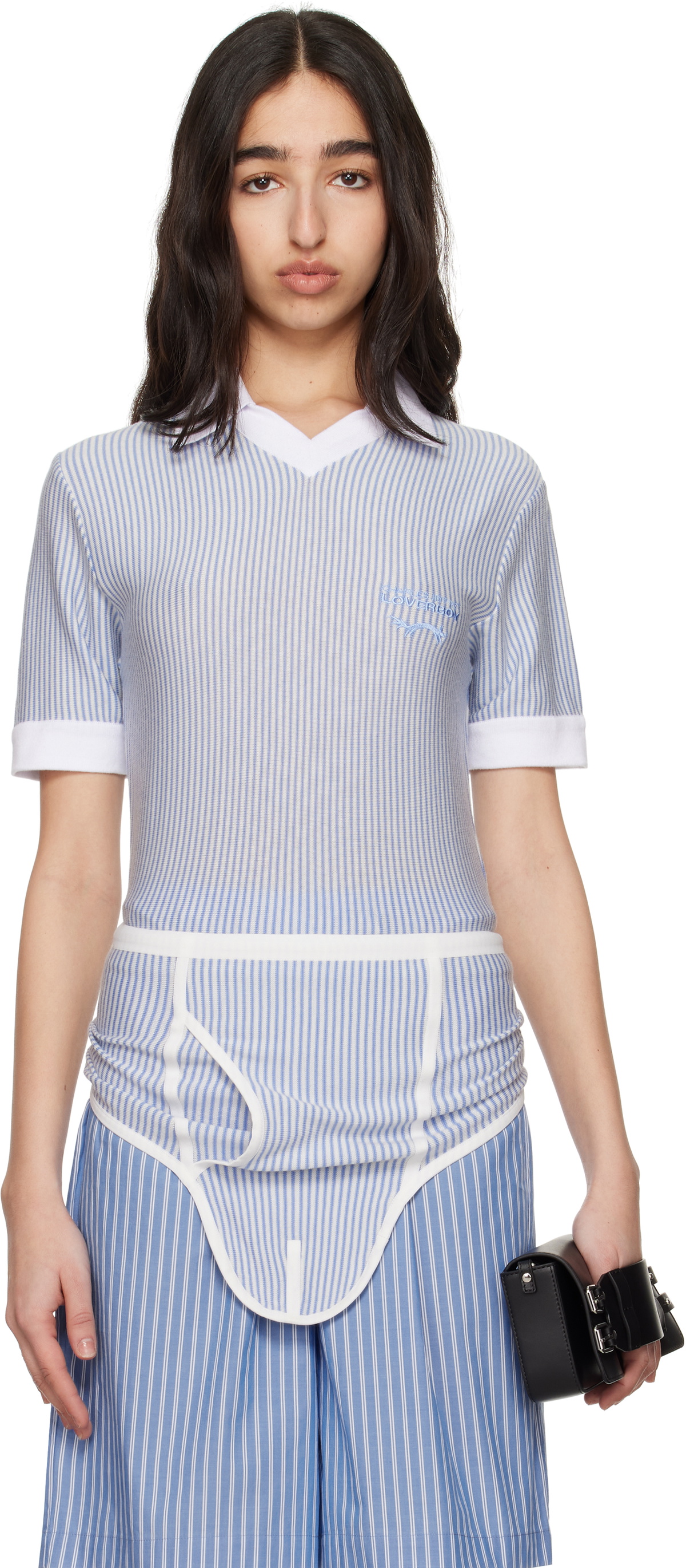 Charles Jeffrey LOVERBOY White & Blue Cheeky Onesie Bodysuit Charles ...
