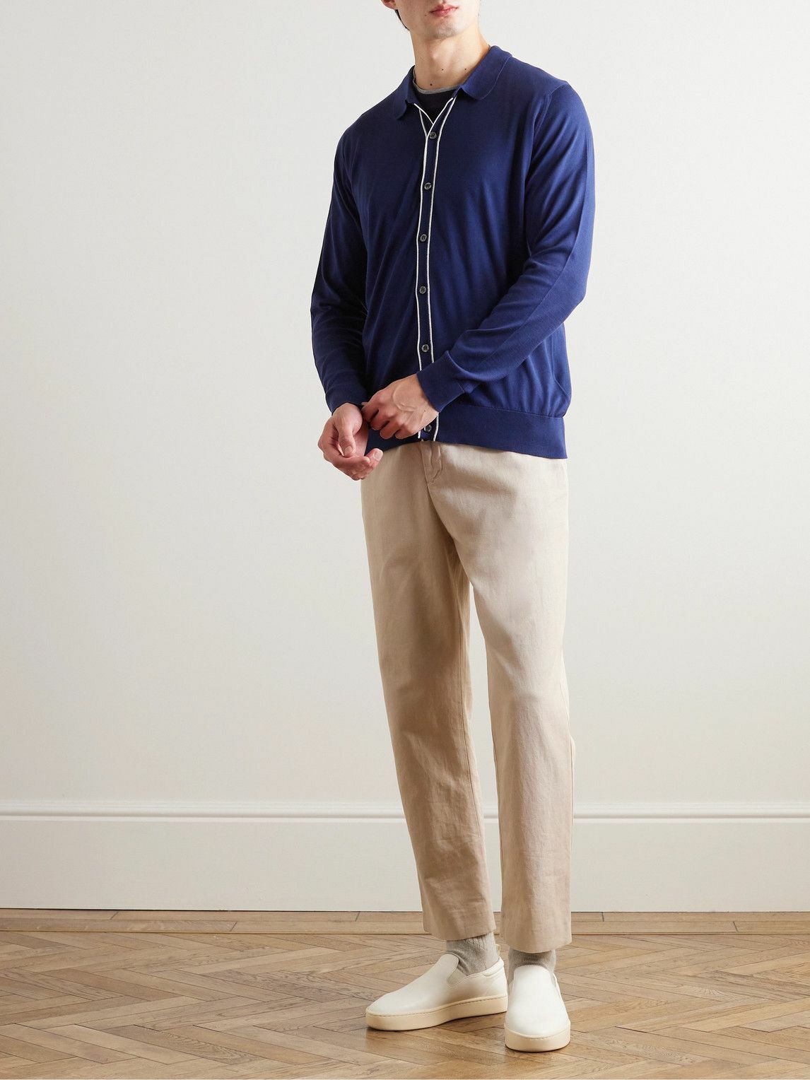 John Smedley - Contrast-Tipped Sea Island Cotton Shirt - Blue John Smedley