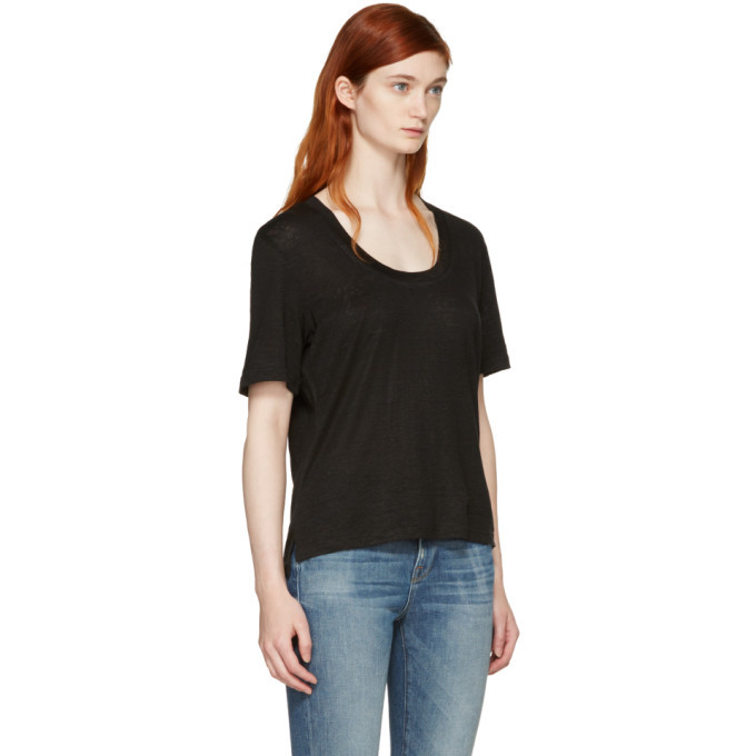 FRAME Black Linen U-Neck T-Shirt Frame Denim
