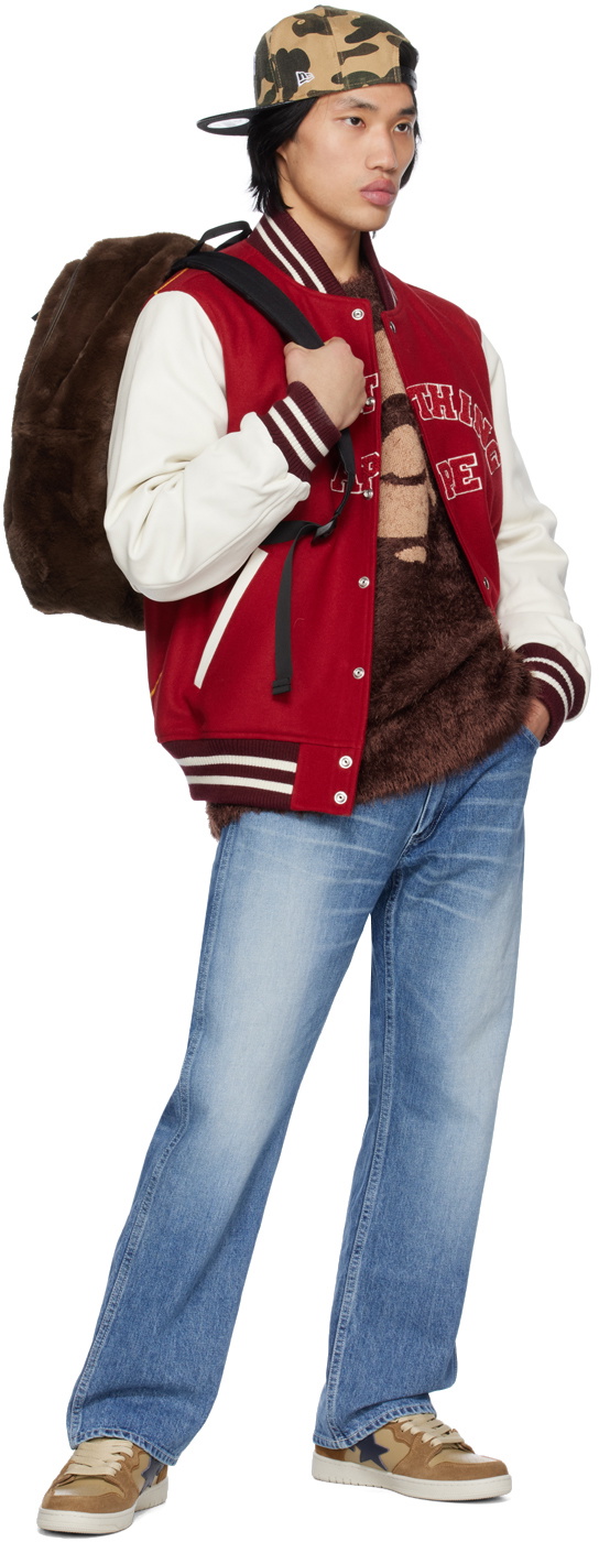 BAPE Burgundy Giant Head Bomber Jacket A Bathing Ape