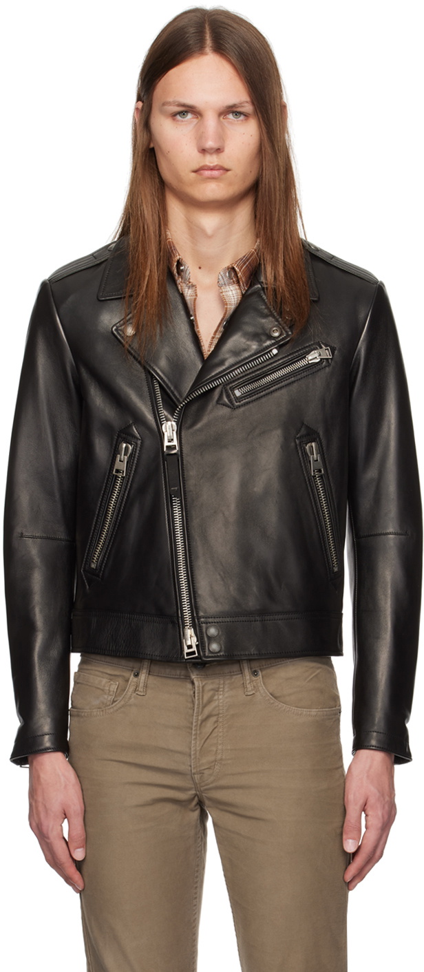 TOM FORD Black Asymmetric Leather Jacket TOM FORD