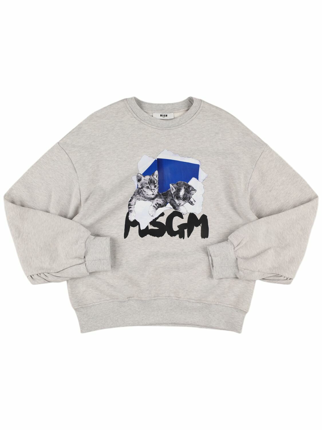 MSGM Cats Logo Printed Cotton Sweatshirt MSGM