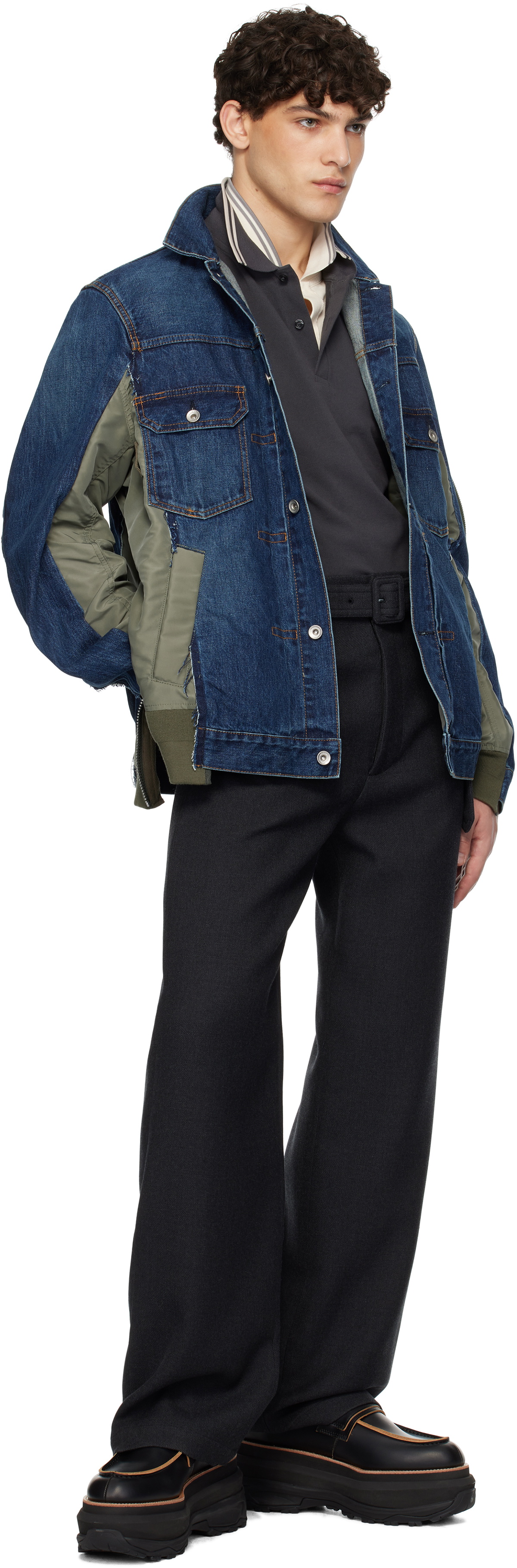 sacai Blue & Khaki Nylon Twill Denim Jacket Sacai