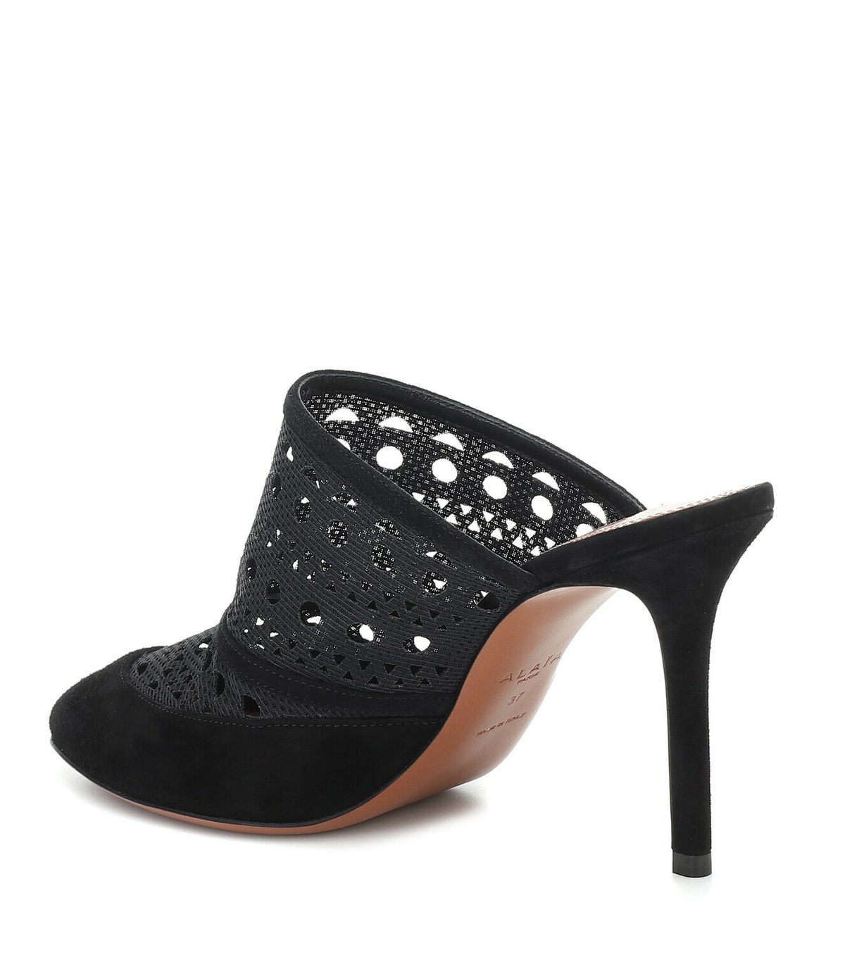 Alaïa Laser-cut mesh and suede mules ALAÏA
