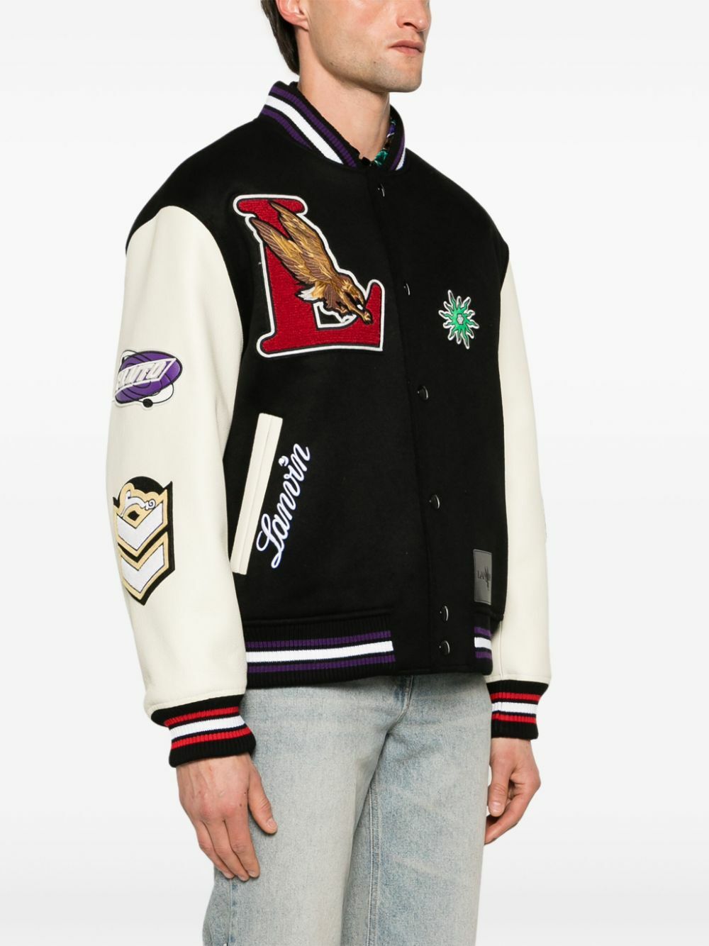 Lanvin Black Logo-Patch Varsity Jacket Lanvin