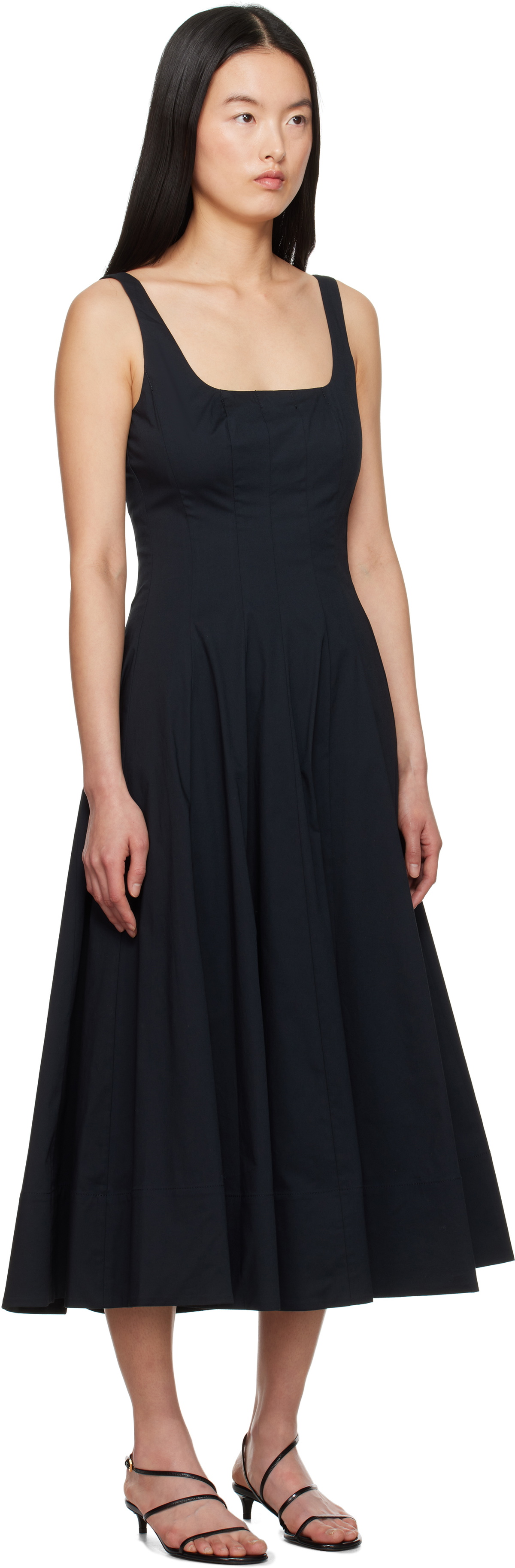 Staud Black Wells Midi Dress Staud