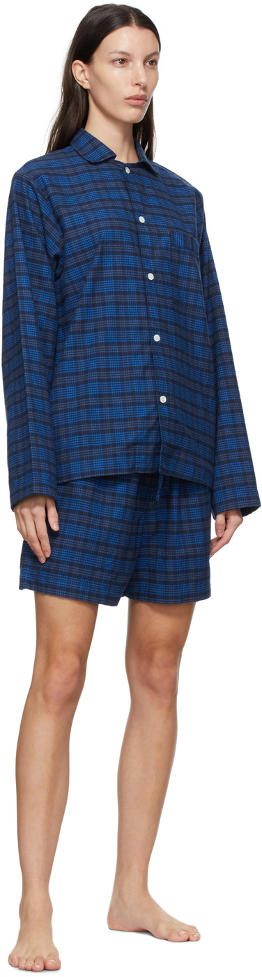 Tekla Blue Flannel Sleep Shorts Tekla Fabrics