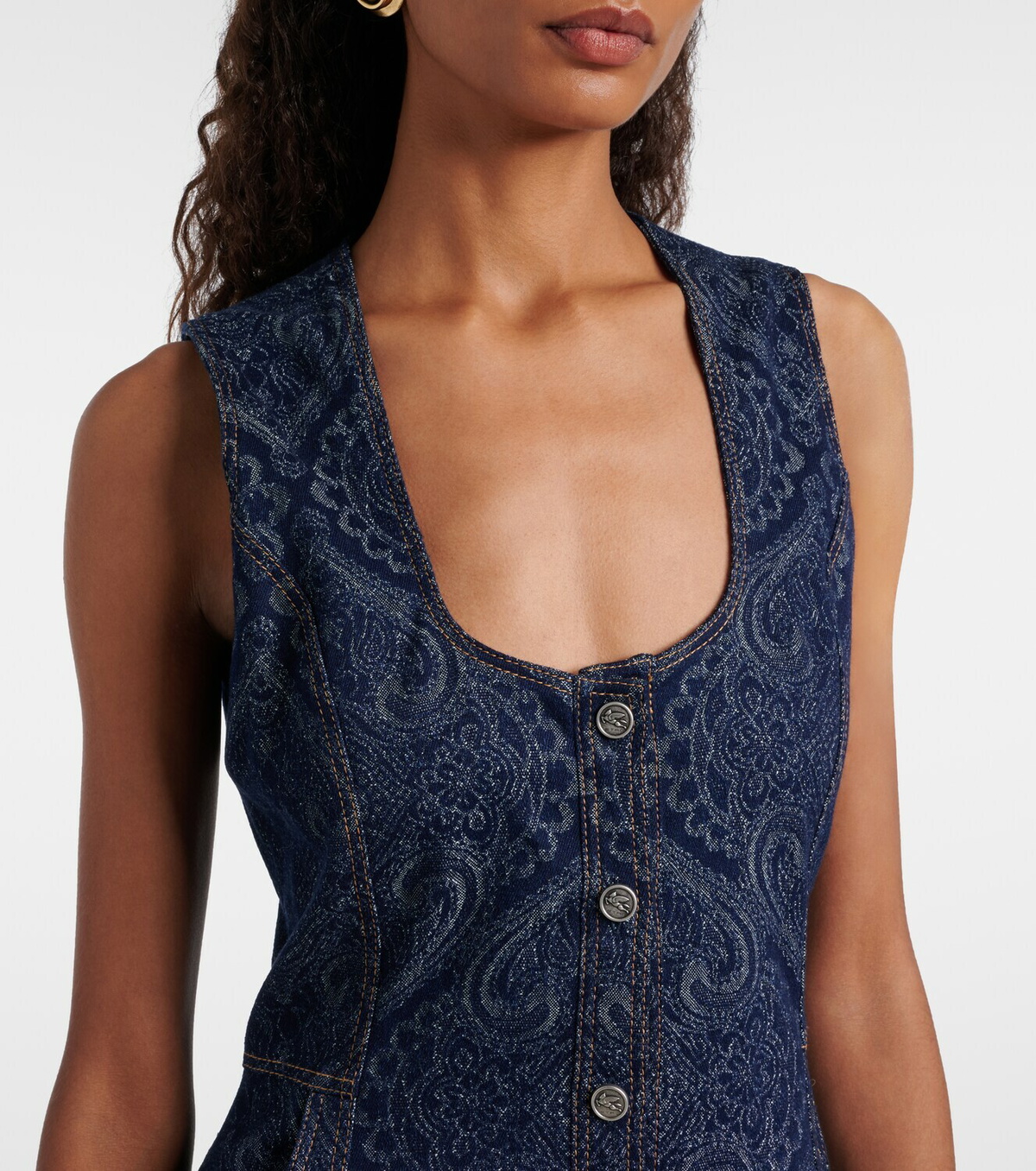 Etro Printed denim midi dress Etro