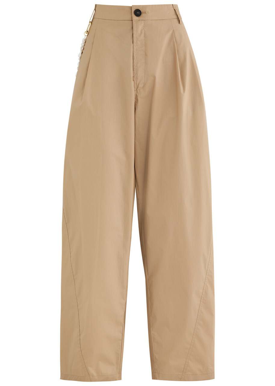 Darkpark Phebe Pearl-embellished Cotton-poplin Trousers Camel DARKPARK