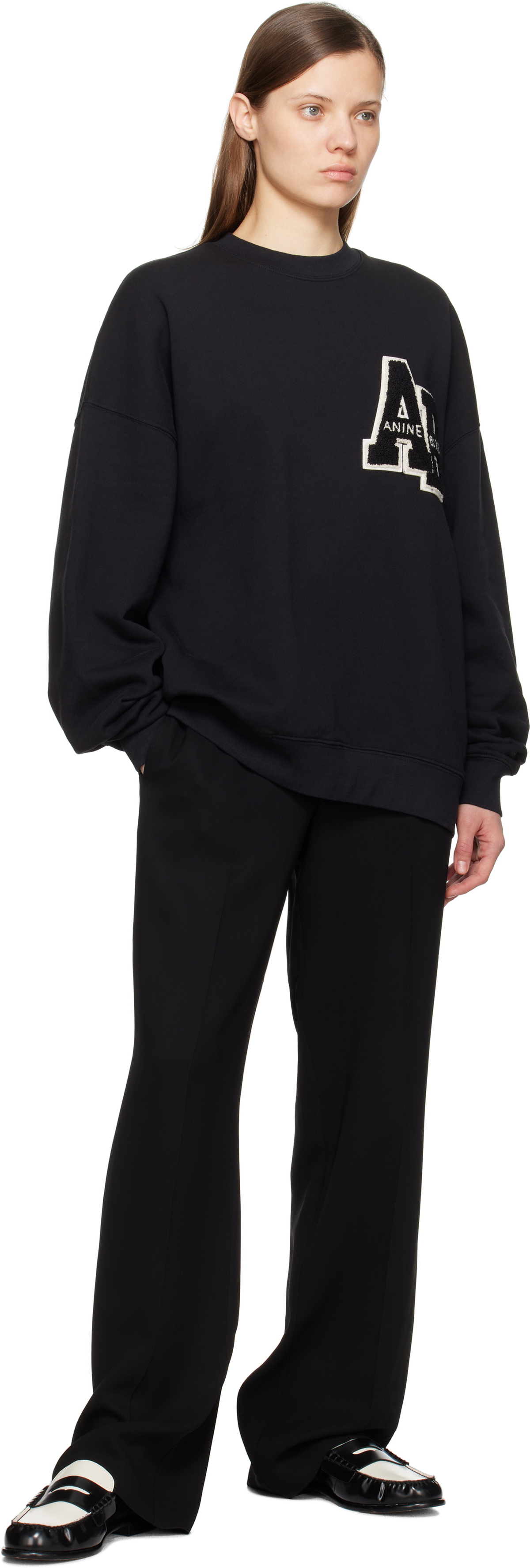 ANINE BING Black Miles Oversized Letterman Sweatshirt ANINE BING