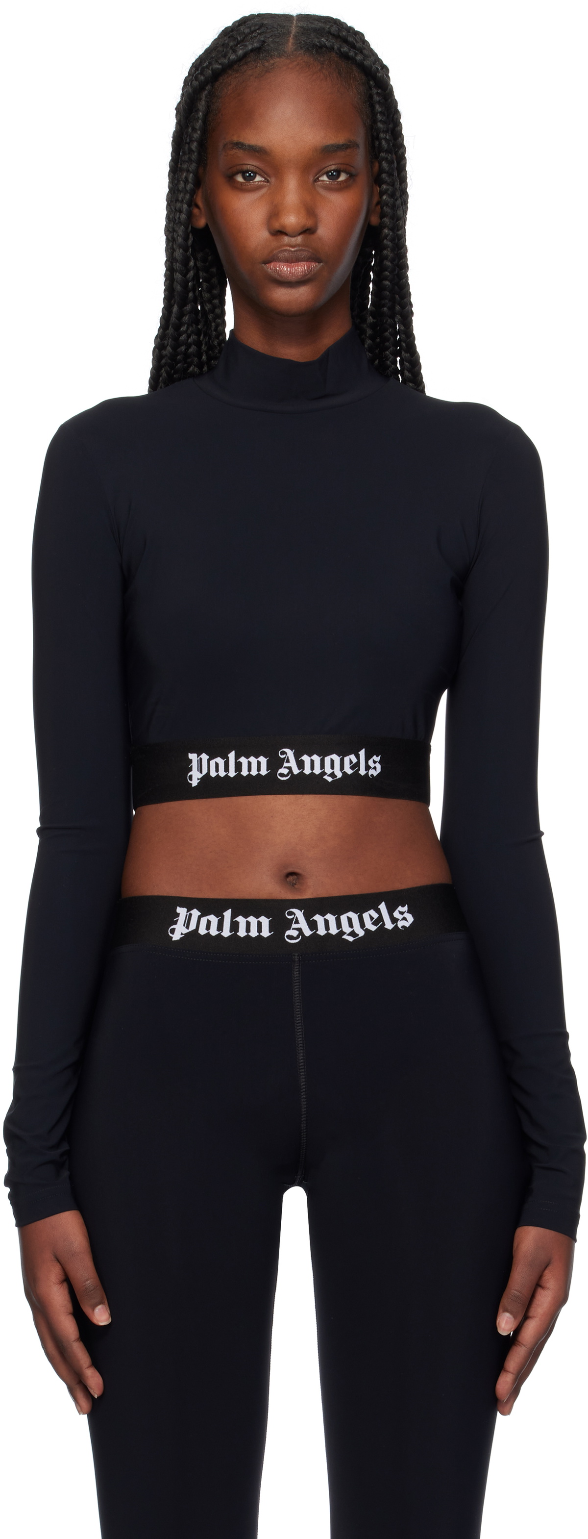 Palm Angels Black Mockneck Logo Sport Top Palm Angels