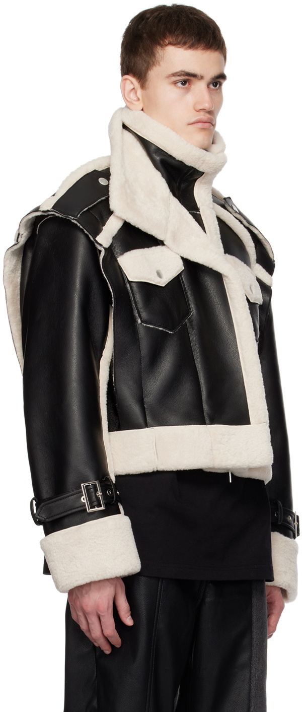 Feng Chen Wang Black Paneled Faux-Leather Jacket Feng Chen Wang