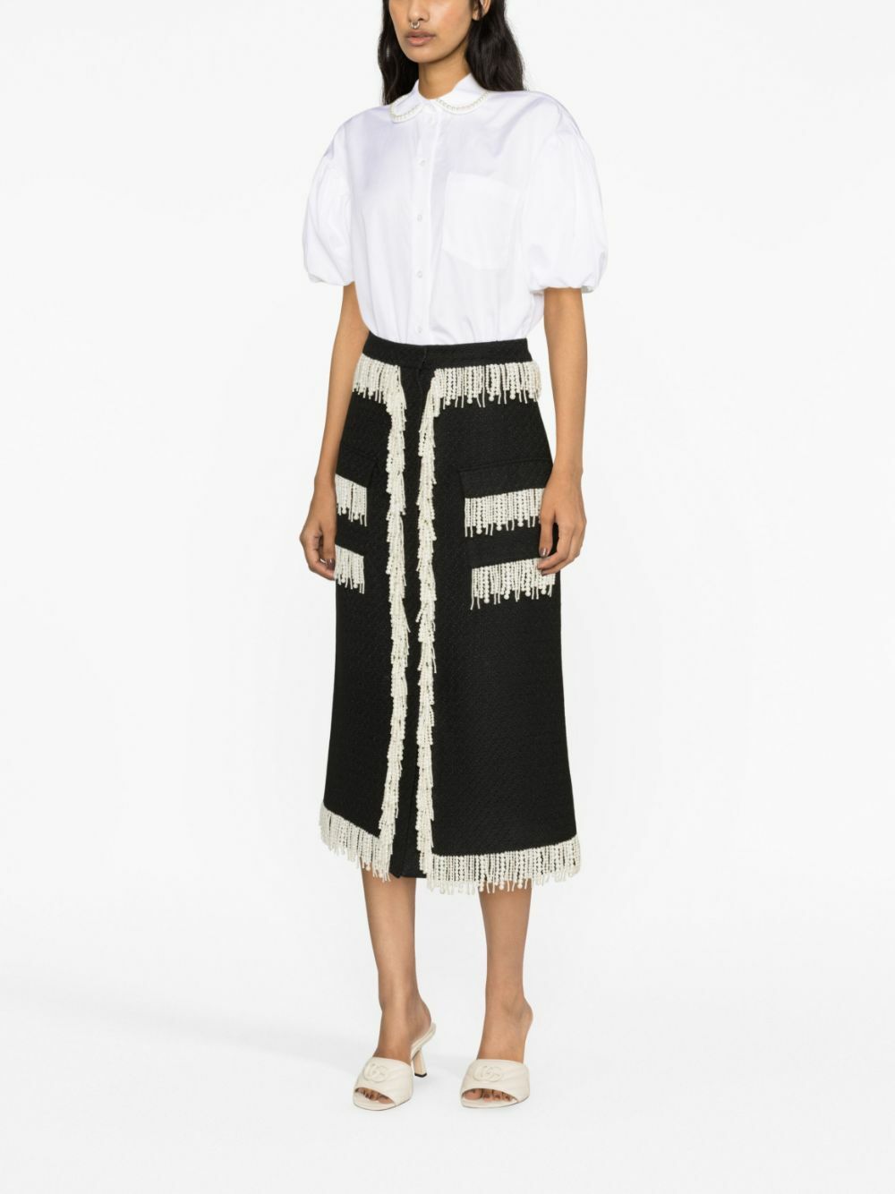 Huishan Zhang Black Victoria Tweed Midi Skirt Huishan Zhang