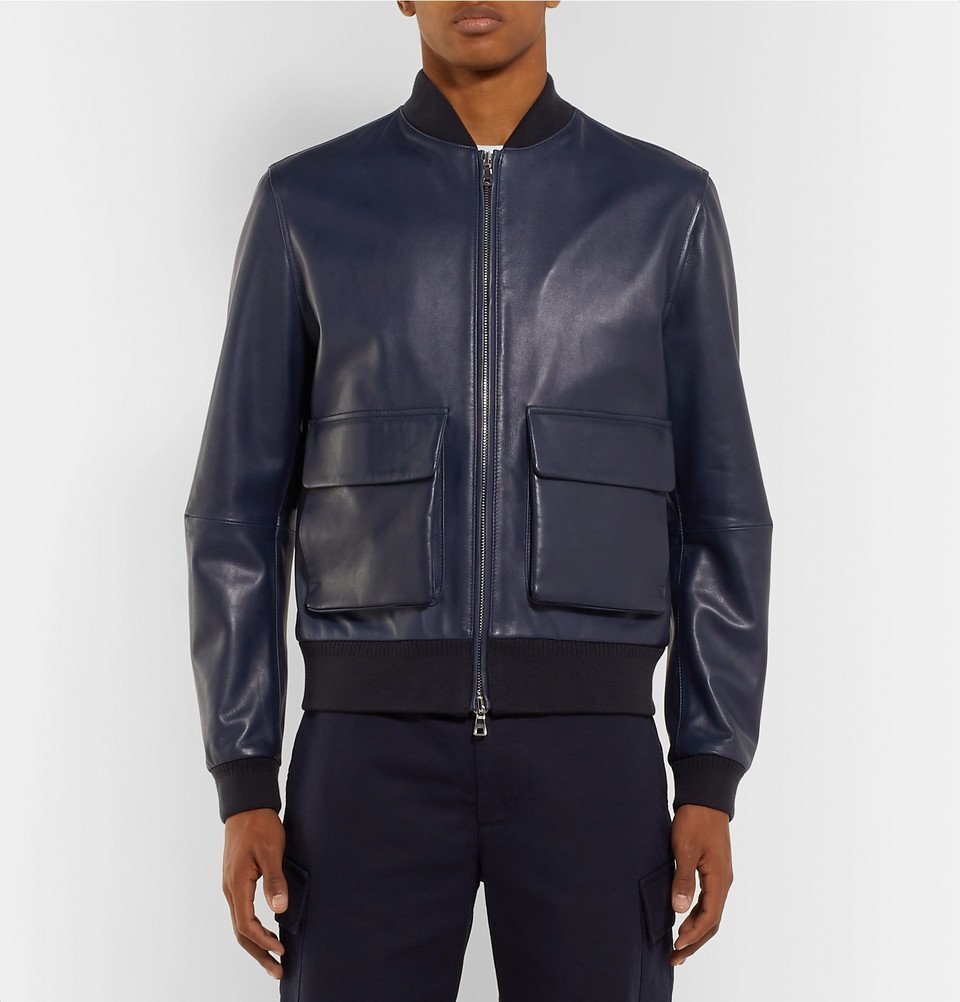 Mr P. - Leather Bomber Jacket - Men - Navy Mr P.