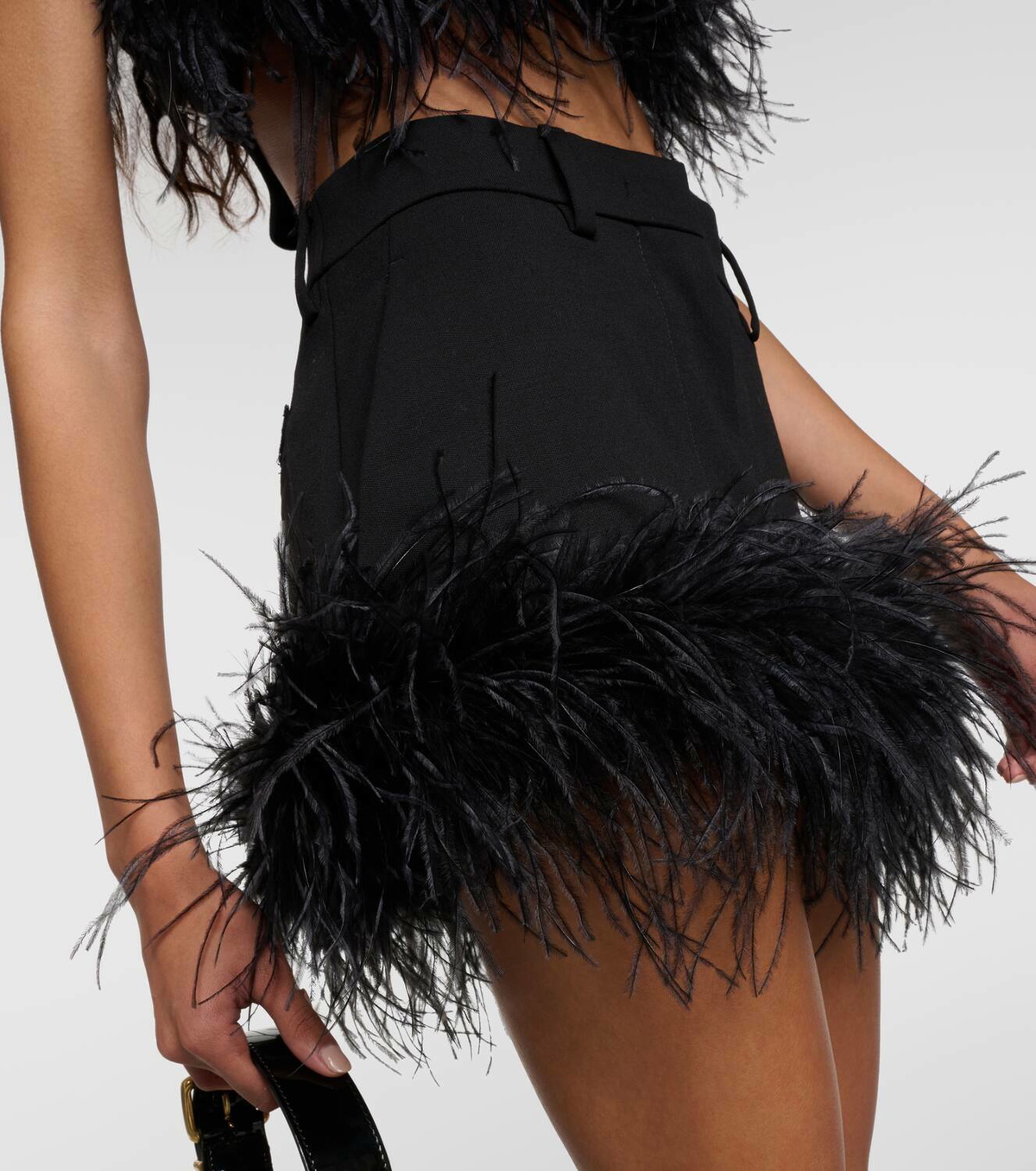 Miu Miu Feather-trimmed wool miniskirt Miu Miu
