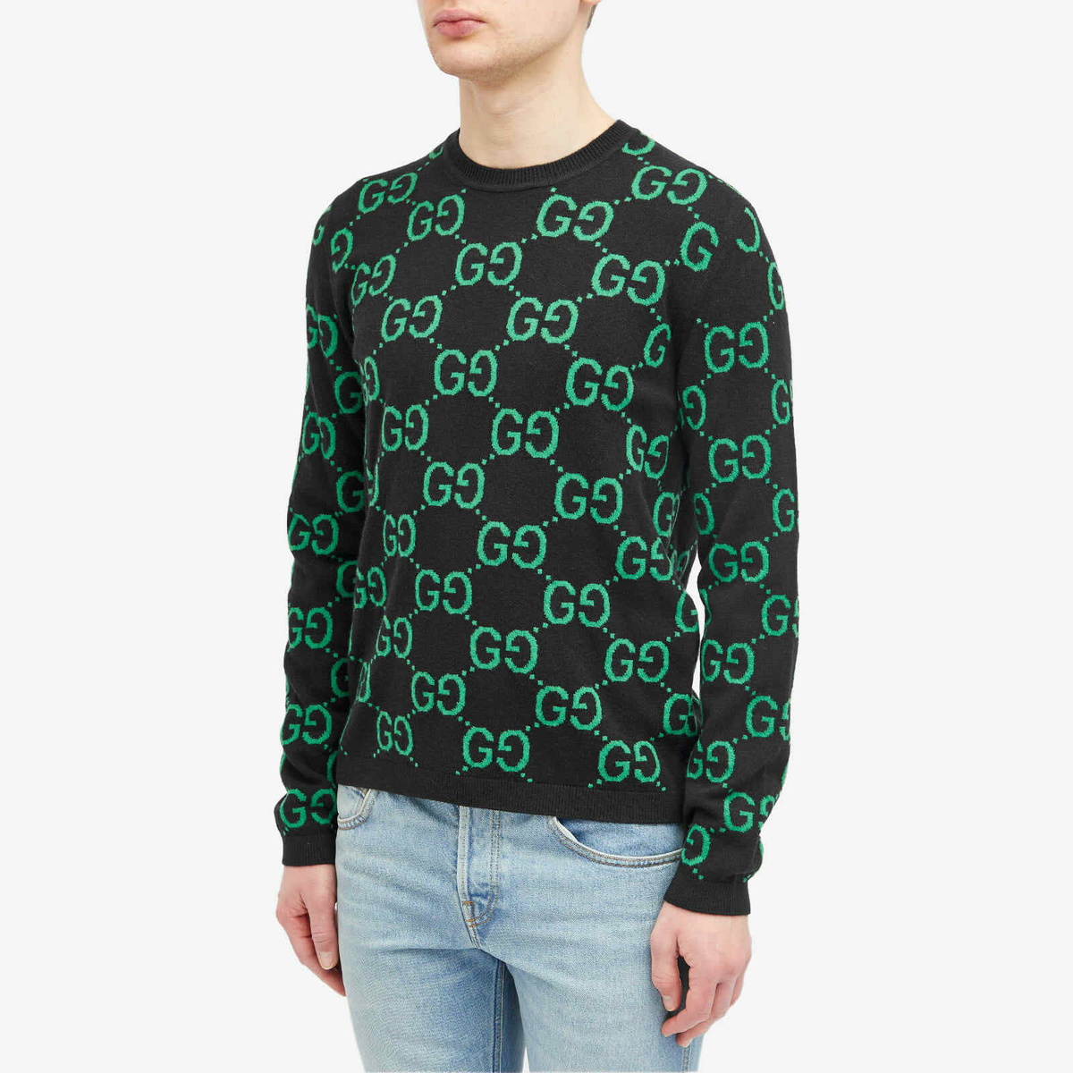Gucci Men's Jumbo GG Jacquard Crew Neck Jumper in Black Gucci