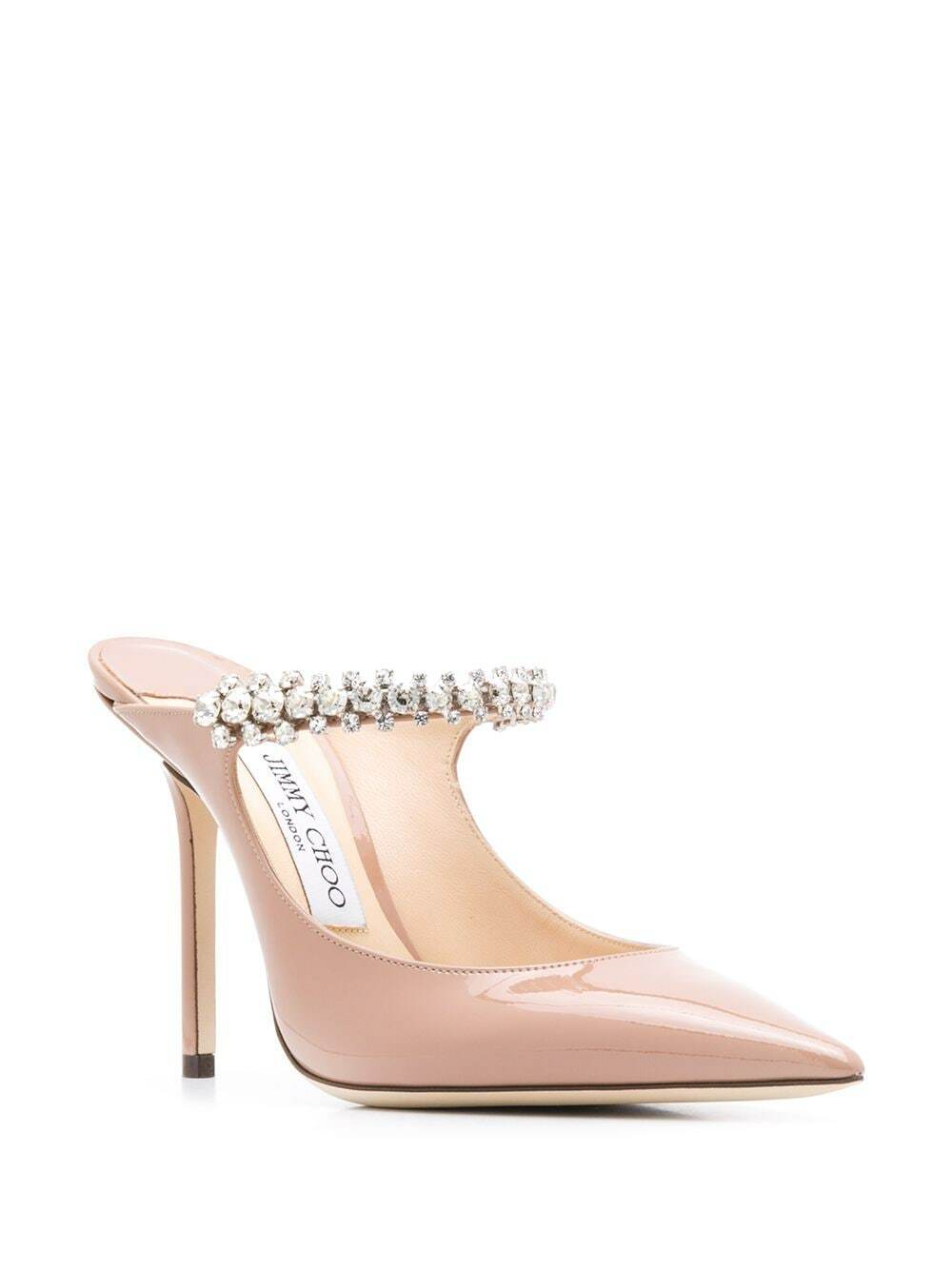 JIMMY CHOO - Bing 100 Crystal Strap Detail Patent Leather Mules Jimmy Choo