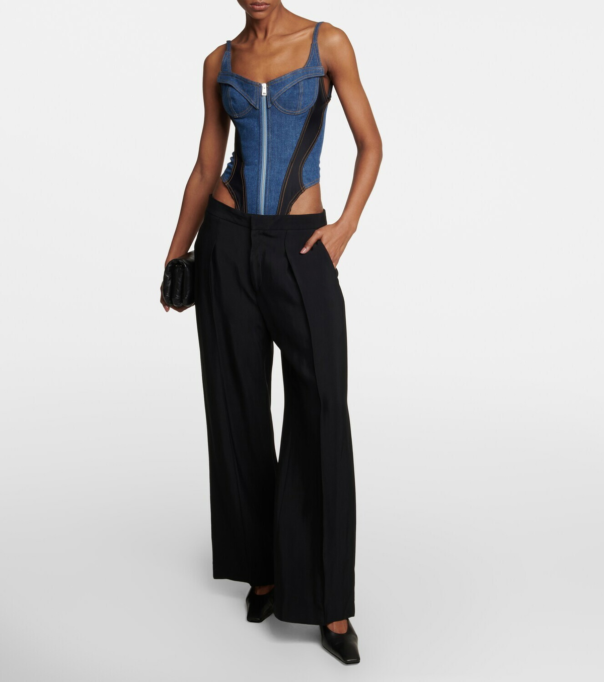 Mugler - Paneled denim bodysuit Mugler