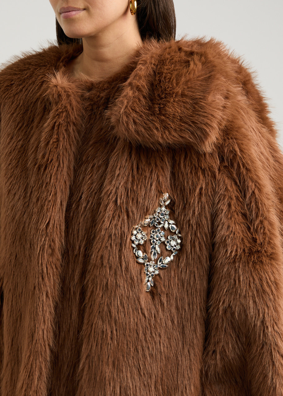 Simone Rocha Bow-embellished Faux fur Coat Brown Simone Rocha